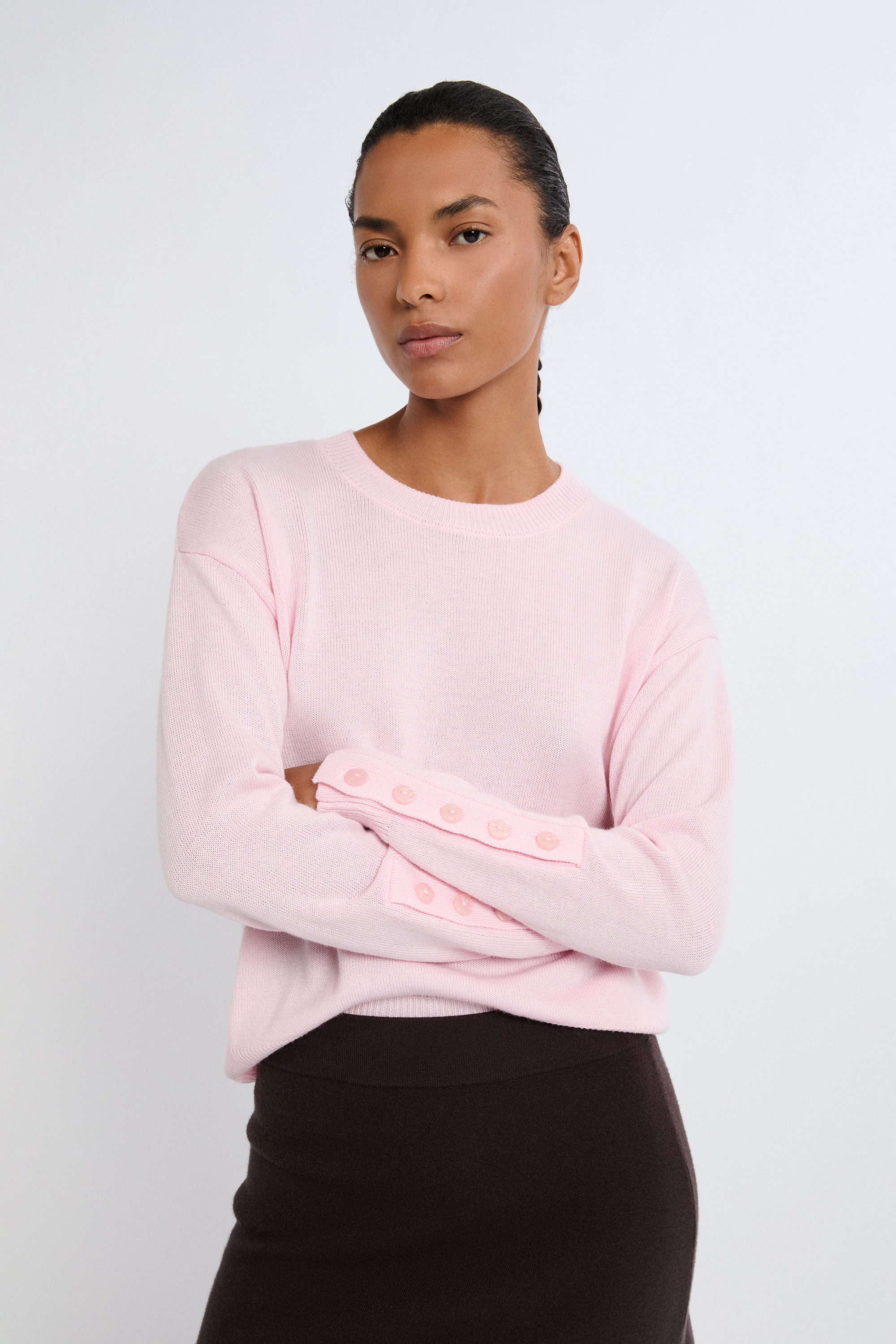 Jersey de cuello redondo con lana LINES PULL ROSE POUDRE - ETAM